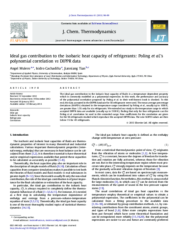 (PDF) Ideal gas contribution to the isobaric heat capacity of ...