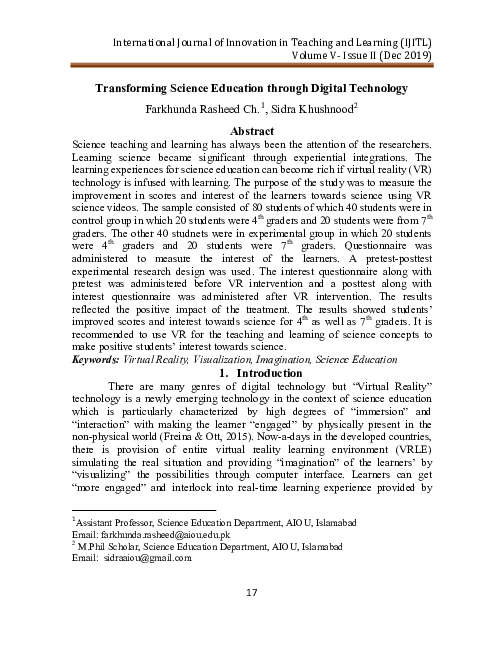 (PDF) Transforming Science Education through Digital Technology