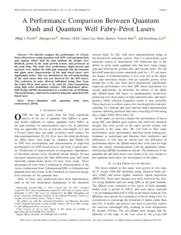 (PDF) A Performance Comparison Between Quantum Dash and Quantum Well Fabry-Pérot Lasers