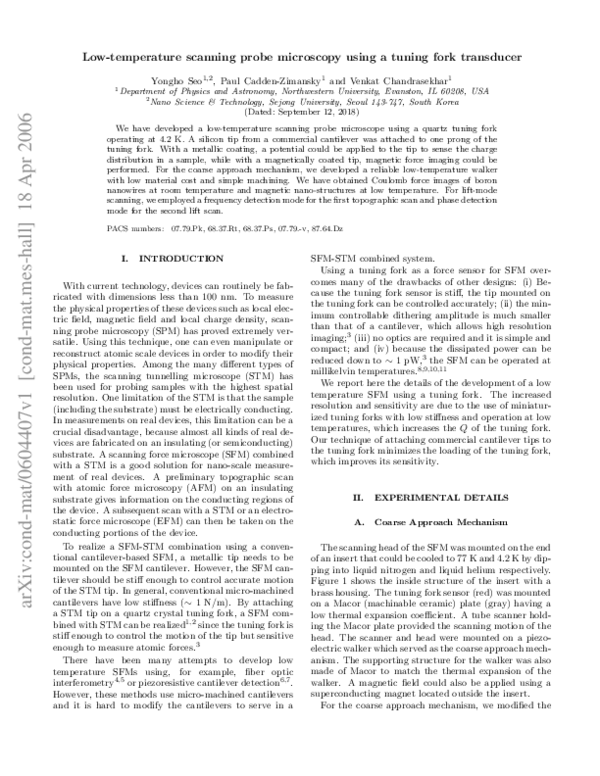 (PDF) Low-Temperature Scanning Force Microscopy Using a Tuning Fork ...