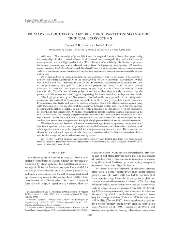 (PDF) Primary Productivity and Resource Partitioning in Model Tropical ...