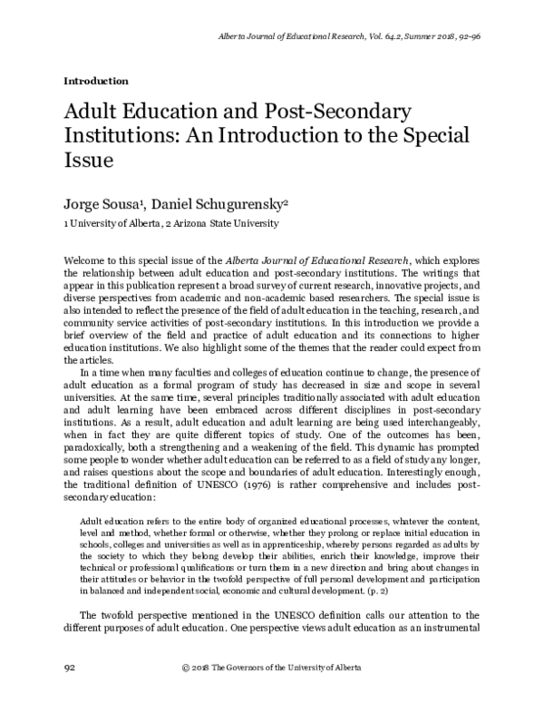 (PDF) Adult Education and Post-Secondary Institutions: An Introduction ...