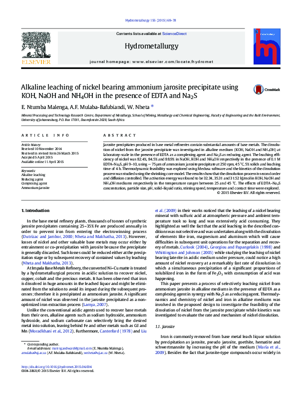 (PDF) Alkaline leaching of nickel bearing ammonium jarosite precipitate ...