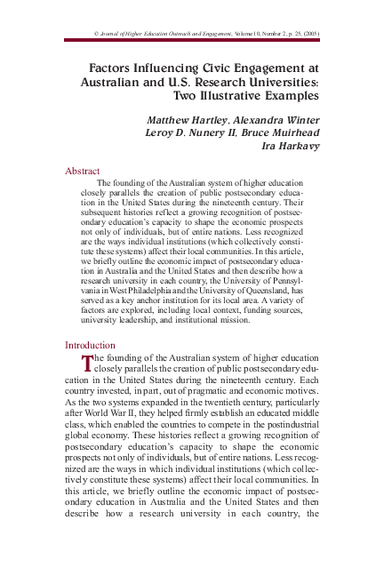 (PDF) Factors influencing civic engagement at Australian and US ...