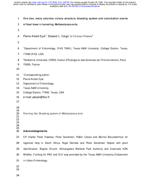 (PDF) One tree, many colonies: colony structure, breeding system and ...
