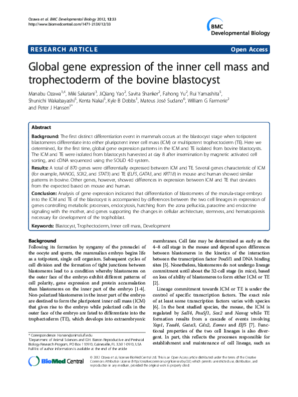 (PDF) Global gene expression of the inner cell mass and trophectoderm ...