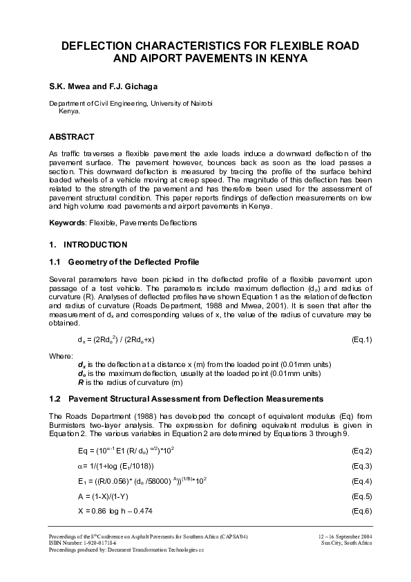 (PDF) Deflection characteristics for flexible road and aiport pavements in Kenya