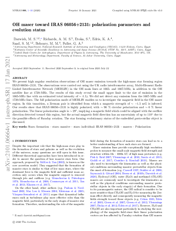(PDF) OH maser towards IRAS 06056+2131: polarization parameters and ...