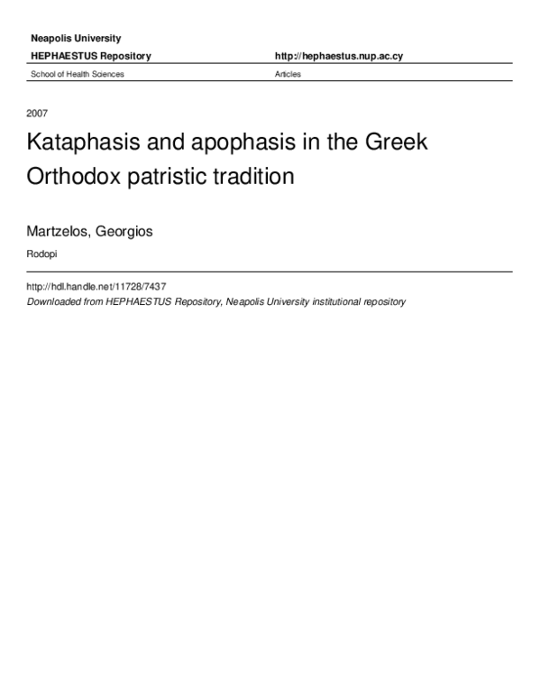 (PDF) Kataphasis and Apophasis in the Greek Orthodox Patristic Tradition