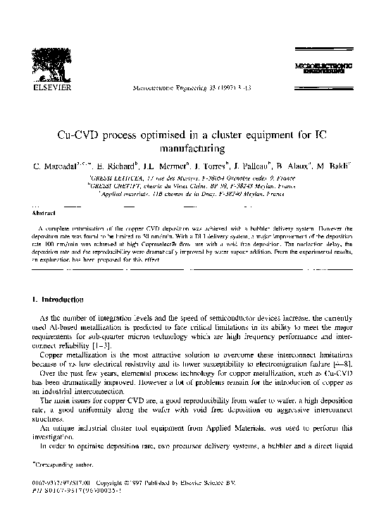 (PDF) Cu-CVD process optimised in a cluster equipment for IC manufacturing