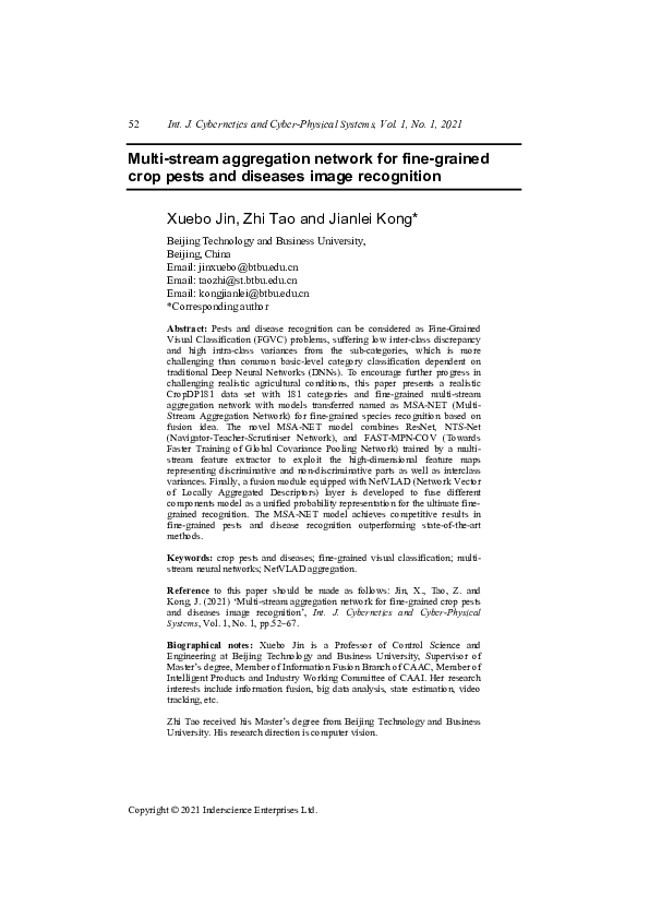 (PDF) Multi-stream aggregation network for fine-grained crop pests and diseases image recognition