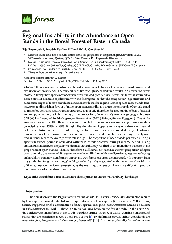 (PDF) Regional Instability in the Abundance of Open Stands in the ...