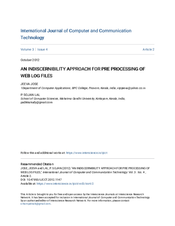 (PDF) An Indiscernibility Approach for Pre Processing of Web Log Files