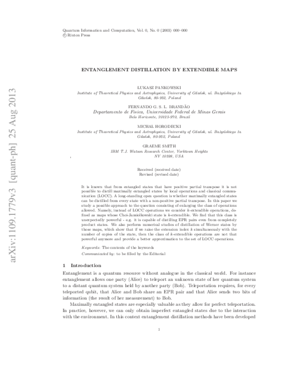 Pdf Entanglement Distillation By Extendible Maps