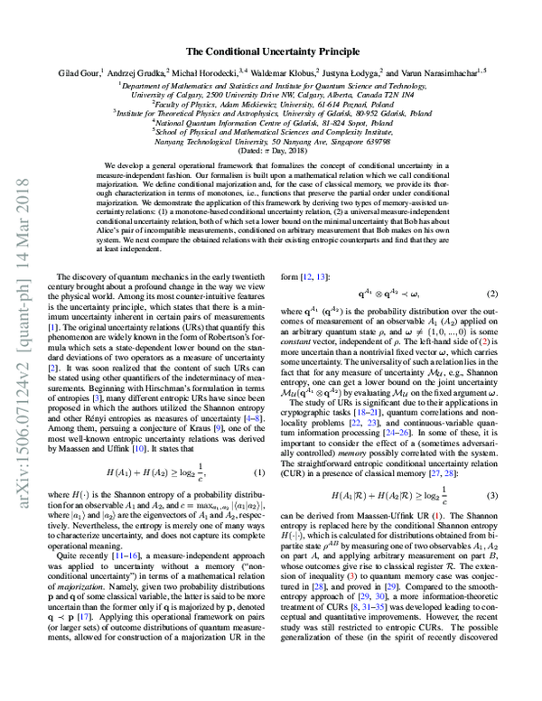 (PDF) Conditional uncertainty principle