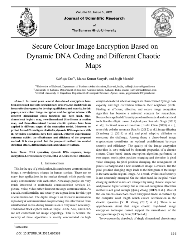 (PDF) Secure Colour Image Encryption Based on Dynamic DNA Coding and Different Chaotic Maps