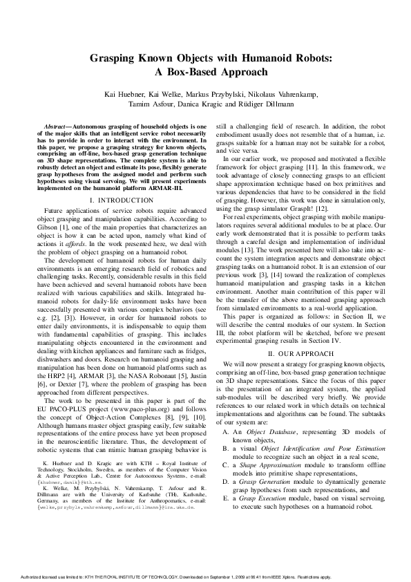 (PDF) Grasping known objects with humanoid robots: A box-based approach