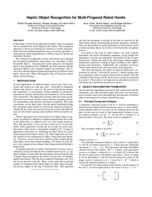 (PDF) Haptic object recognition for multi-fingered robot hands