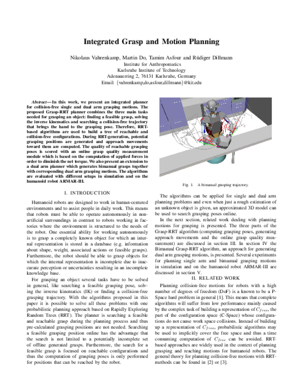 (PDF) Integrated Grasp and motion planning