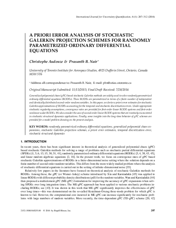 Pdf A Priori Error Analysis Of Stochastic Galerkin Projection Schemes