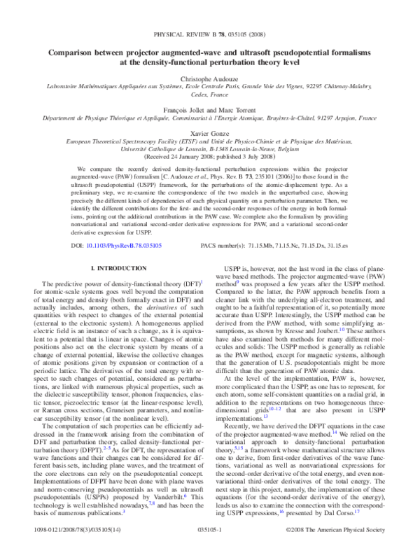 (PDF) Comparison between projector augmented-wave and ultrasoft pseudopotential formalisms at ...