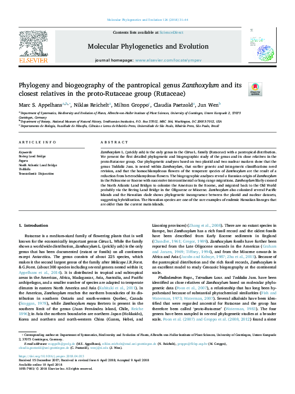 (PDF) Phylogeny and biogeography of the pantropical genus Zanthoxylum ...