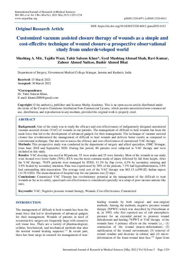(PDF) Vacuum assited wound closure and normal saline dressing in ...