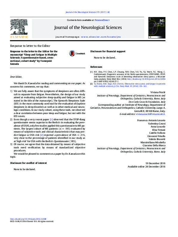 (PDF) Response to the letter to the Editor for the manuscript "Sleep ...