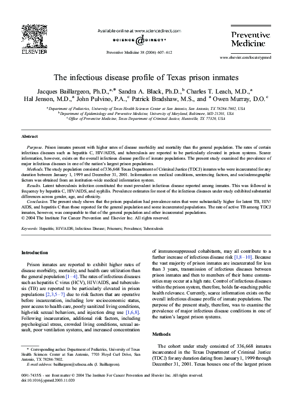(PDF) The infectious disease profile of Texas prison inmates