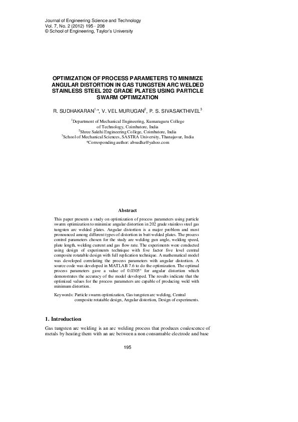 (PDF) Optimization of Process Parameters to Minimize Angular Distortion ...
