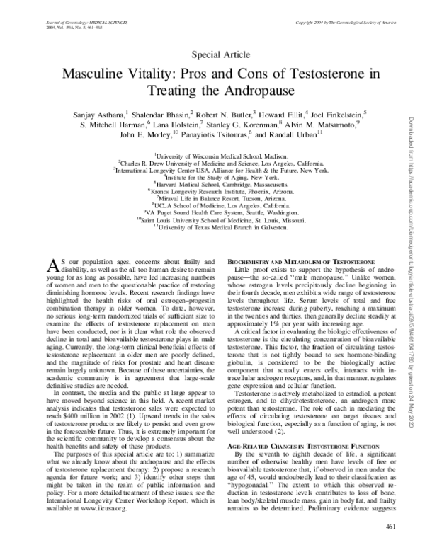 (PDF) Masculine Vitality: Pros and Cons of Testosterone in Treating the ...