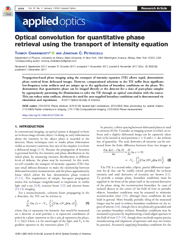 (PDF) Optical convolution for quantitative phase retrieval using the transport of intensity equation