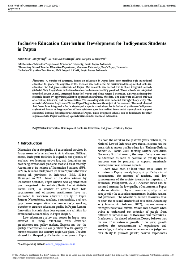 (PDF) Inclusive Education Curriculum Development for Indigenous ...