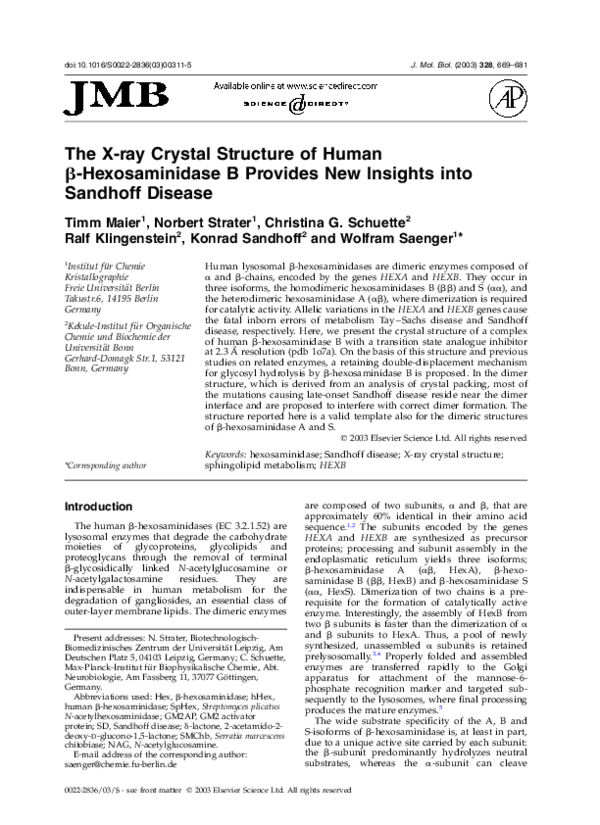 (PDF) The X-ray crystal structure of human ß-hexosaminidase B provides ...