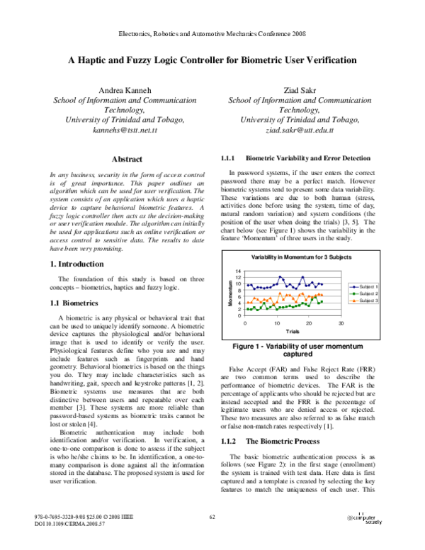 A Haptic And Fuzzy Logic Controller For Biometric User Verification