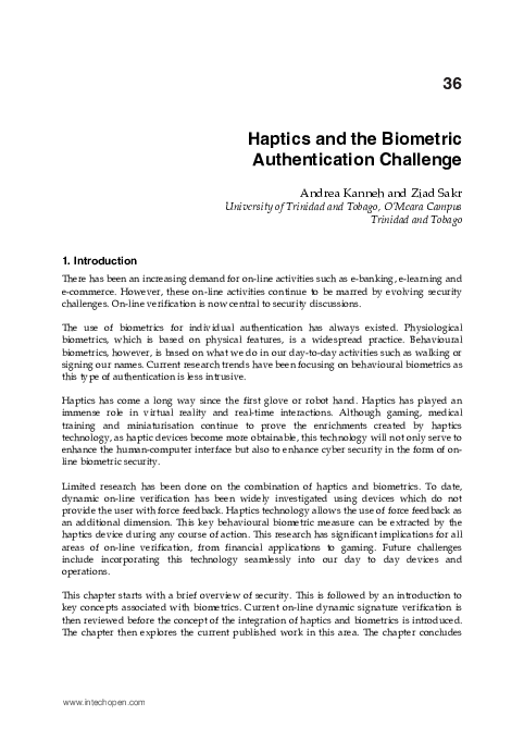 (PDF) Haptics and the Biometric Authentication Challenge | Andrea Kanneh - Academia.edu