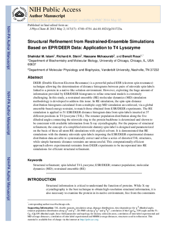 (PDF) Structural Refinement from Restrained-Ensemble Simulations Based ...