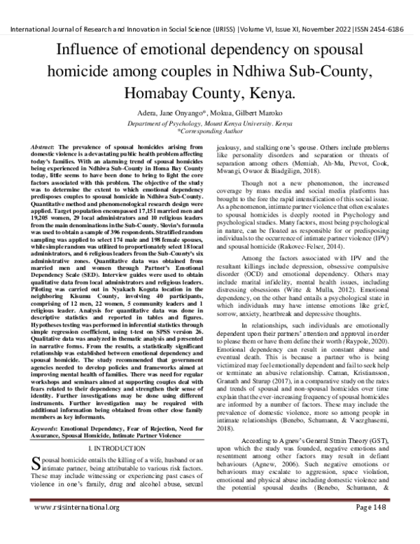 (PDF) Influence of emotional dependency on spousal homicide among ...