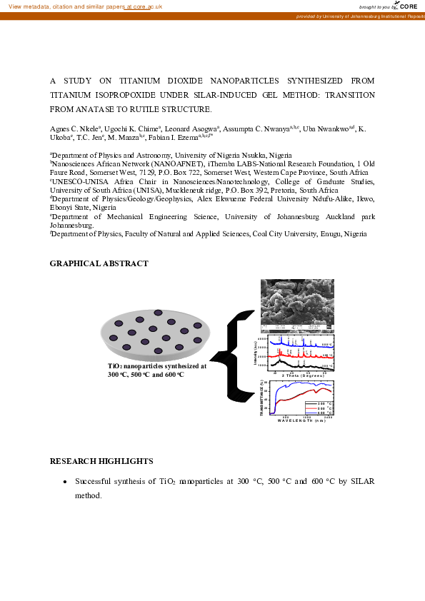 (PDF) A study on titanium dioxide nanoparticles synthesized from titanium isopropoxide under ...