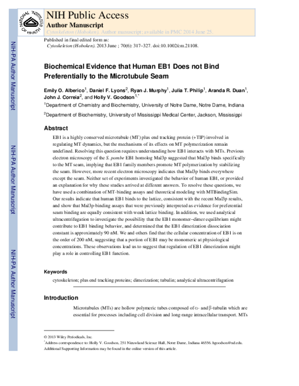 (PDF) Biochemical evidence that human EB1 does not bind preferentially ...