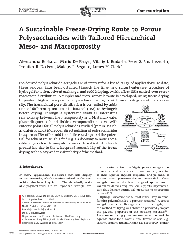 (PDF) A Sustainable Freeze-Drying Route to Porous Polysaccharides with ...