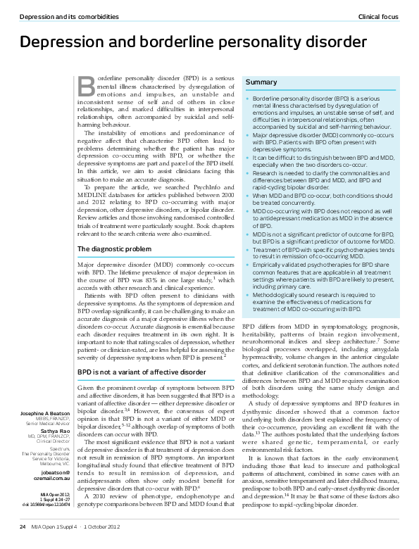 (PDF) Depression and borderline personality disorder