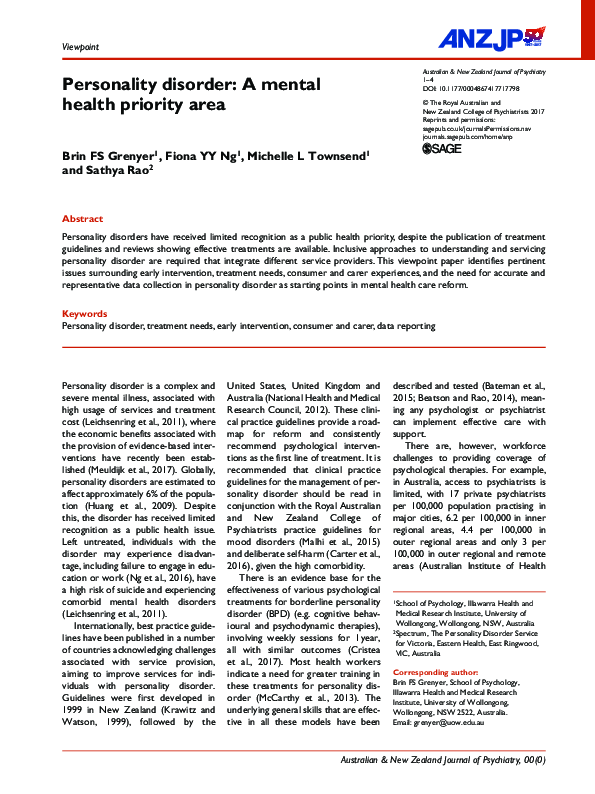 (PDF) Personality disorder: A mental health priority area