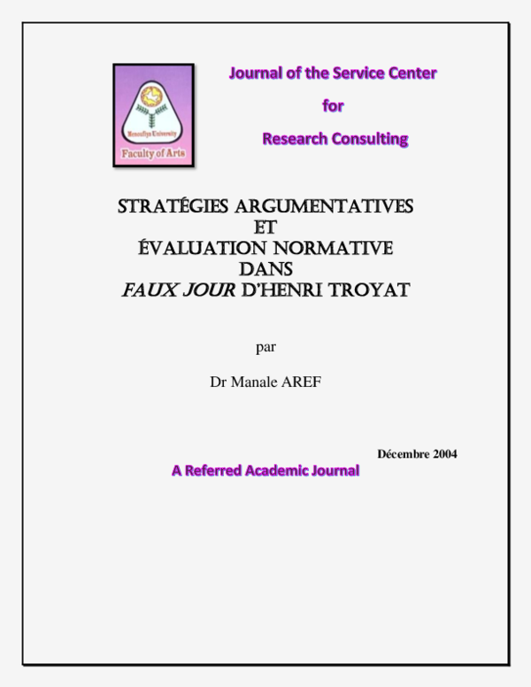 (PDF) STRATÉGIES ARGUMENTATIVES ET ÉVALUATION NORMATIVE dans FAUX JOUR ...