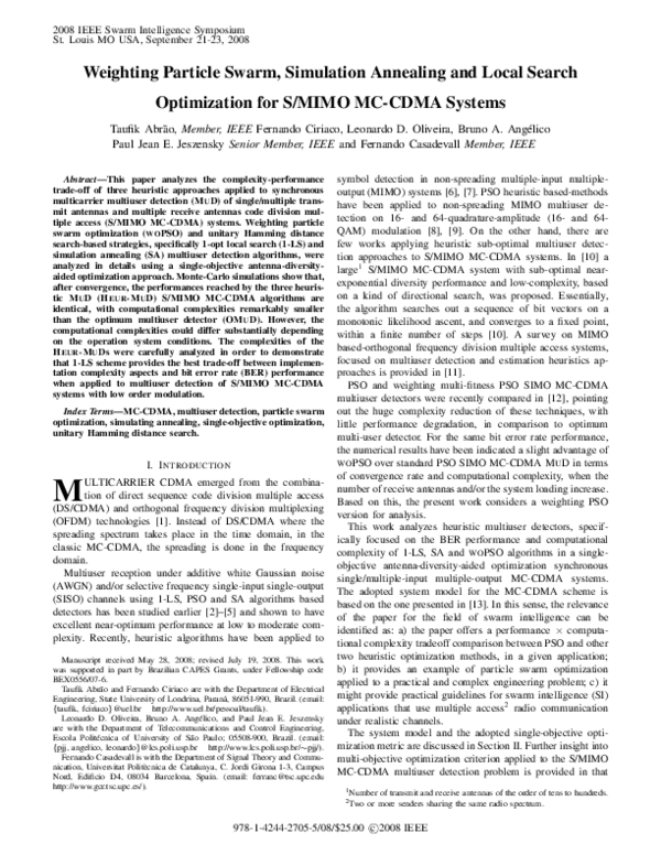 (PDF) Weighting particle swarm, simulation annealing and local search optimization for S/MIMO MC ...