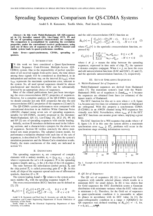(PDF) Spreading sequences comparison for DS-CDMA systems