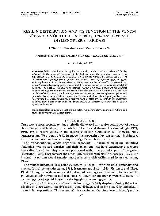 (PDF) Resilin distribution and its function in the venom apparatus of ...