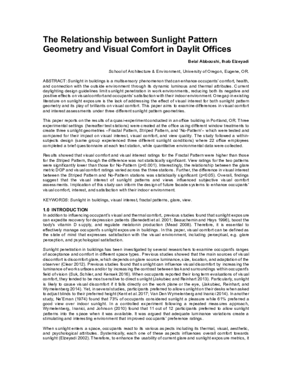 (PDF) The Relationship between Sunlight Pattern Geometry and Visual ...