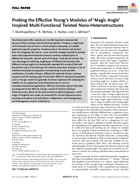 (PDF) Probing the Effective Young's Modulus of ‘Magic Angle’ Inspired Multi‐Functional Twisted ...