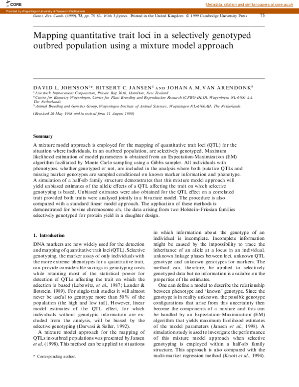 Pdf Mapping Quantitative Trait Loci In A Selectively Genotyped Outbred Population Using A
